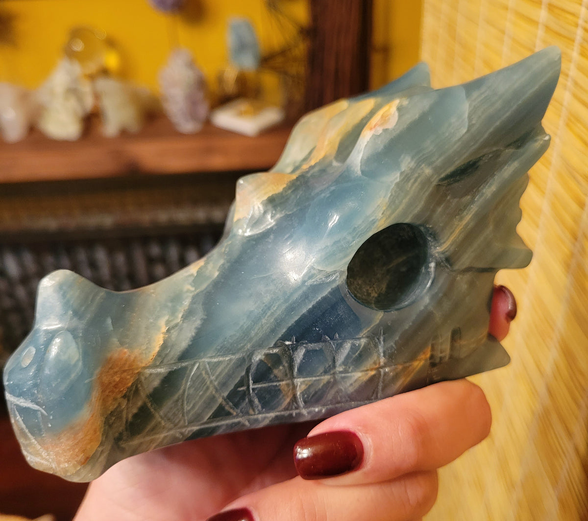 Blue Onyx Large Dragon Head, Fire Dragon, Flying Dragon, Crystal Carvi ...